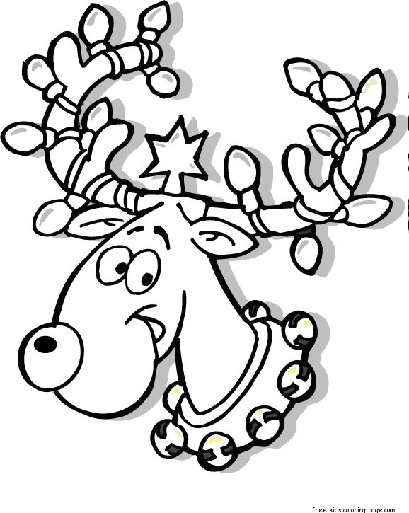 Printable Christmas Reindeer In Lights Coloring PagesFree Printable 